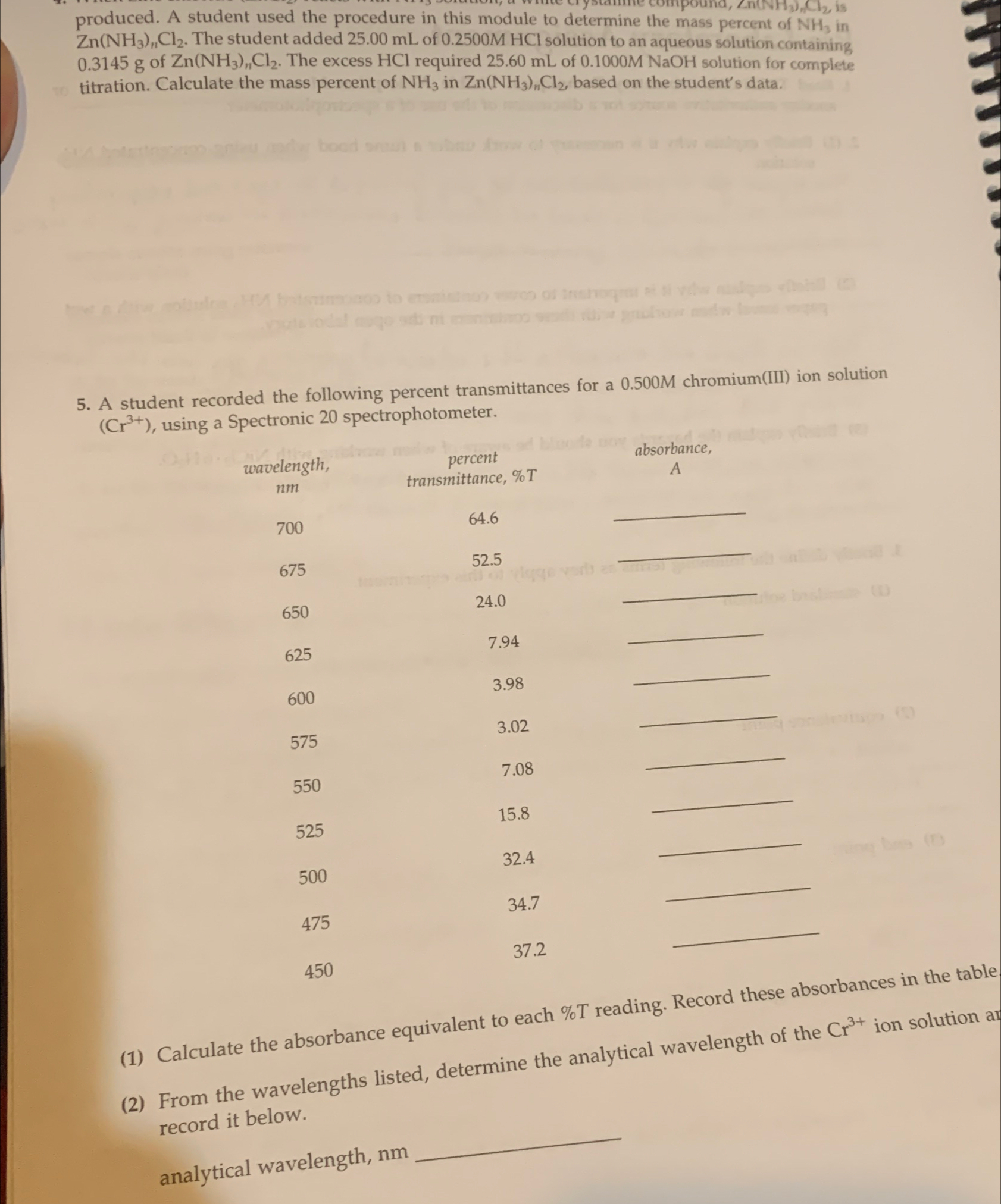 Solved produced. A student used the procedure in this module | Chegg.com