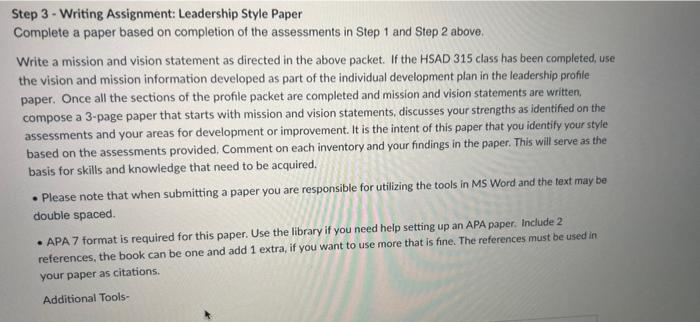 Step 3 - Writing Assignment: Leadership Style Paper | Chegg.com