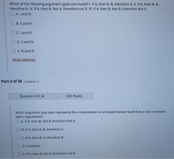 Solved Which of the following argument types are invalid? I. | Chegg.com