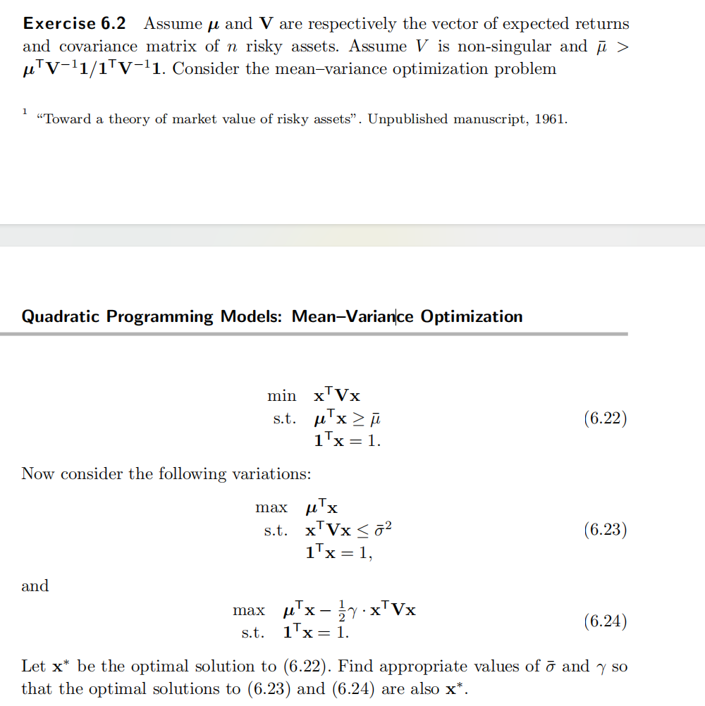 Solved Exercise 6.2 ﻿Assume μ ﻿and V ﻿are respectively the | Chegg.com