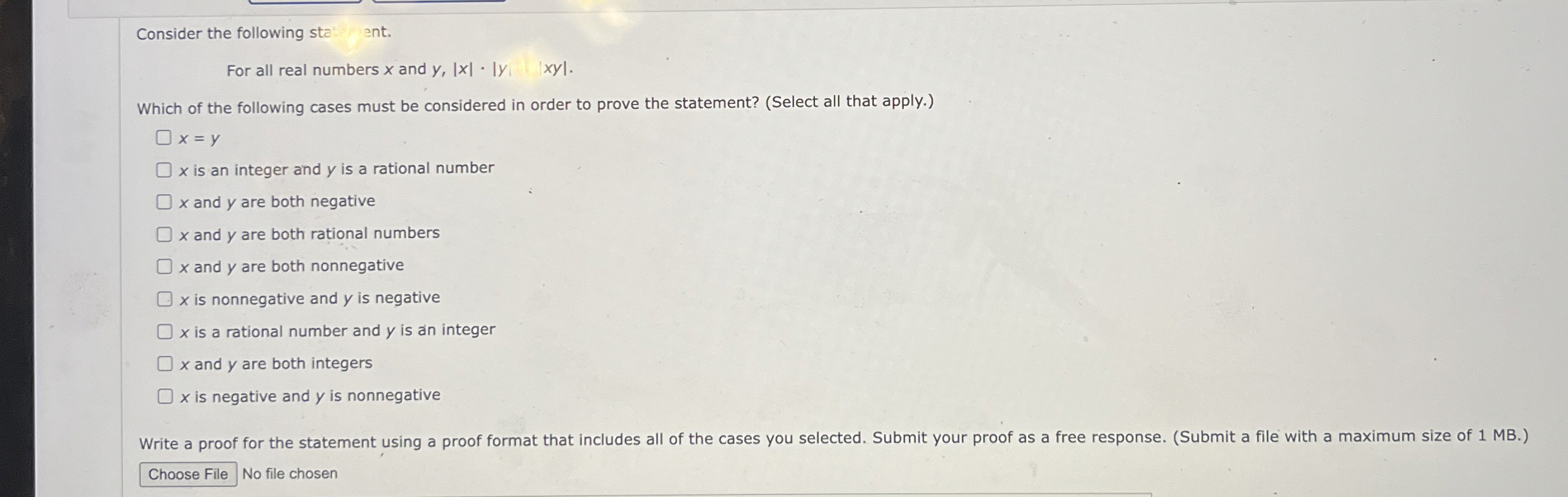 Solved Consider the following sta ent.For all real numbers x | Chegg.com