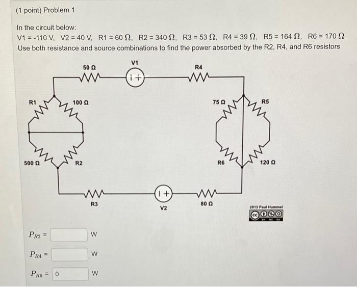Solved (1 point) Problem 1 In the circuit below: V1 = -110 | Chegg.com