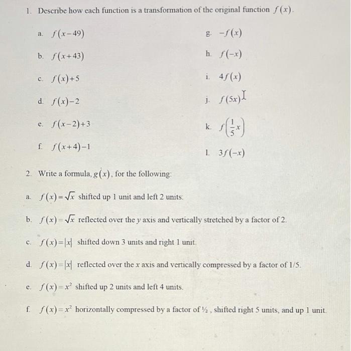 Solved 1. Describe how each function is a transformation of | Chegg.com