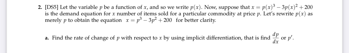Solved Ds5 ﻿let The Variable P ﻿be A Function Of X ﻿and 