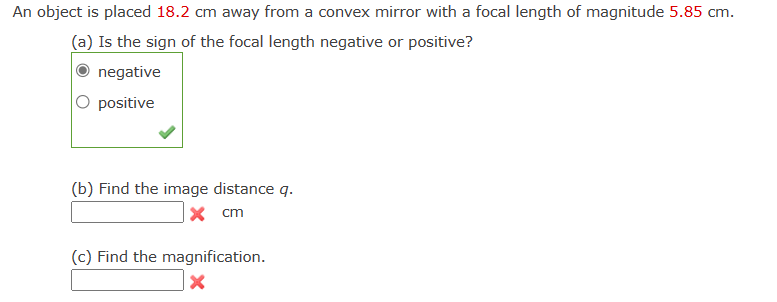 Solved An object is placed 18.2cm ﻿away from a convex mirror | Chegg.com
