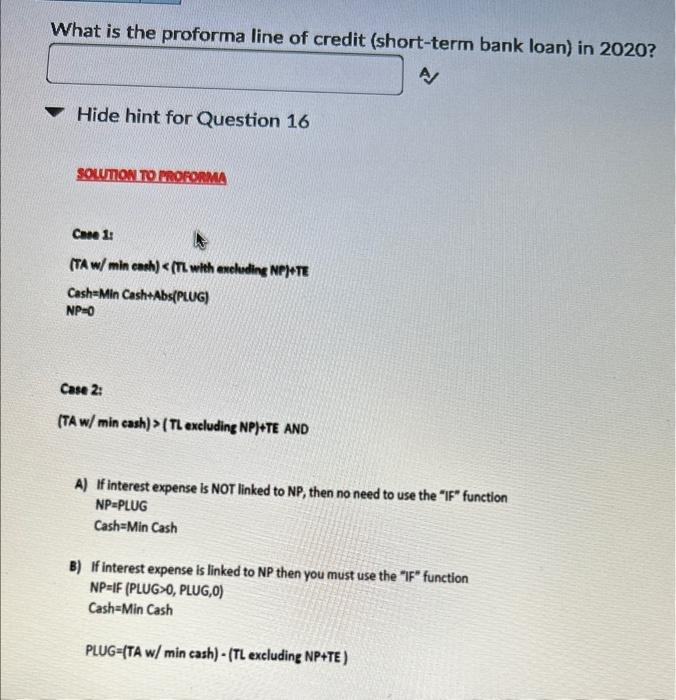 What is the proforma line of credit (chart-term bank | Chegg.com