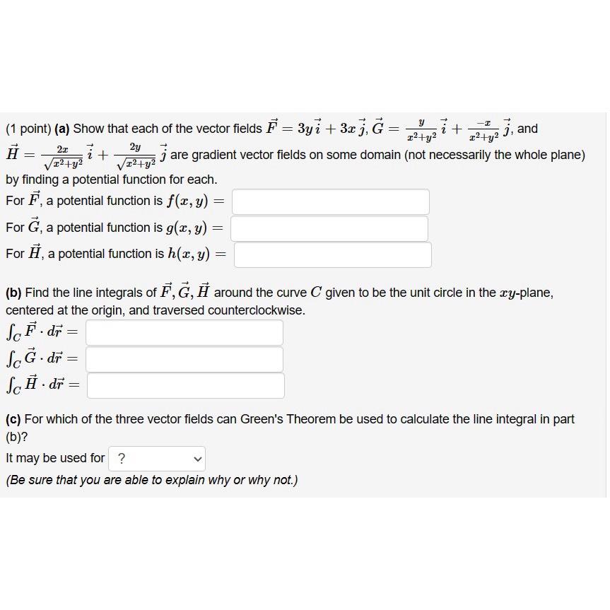 Solved (1 ﻿point) (a) ﻿Show that each of the vector fields | Chegg.com