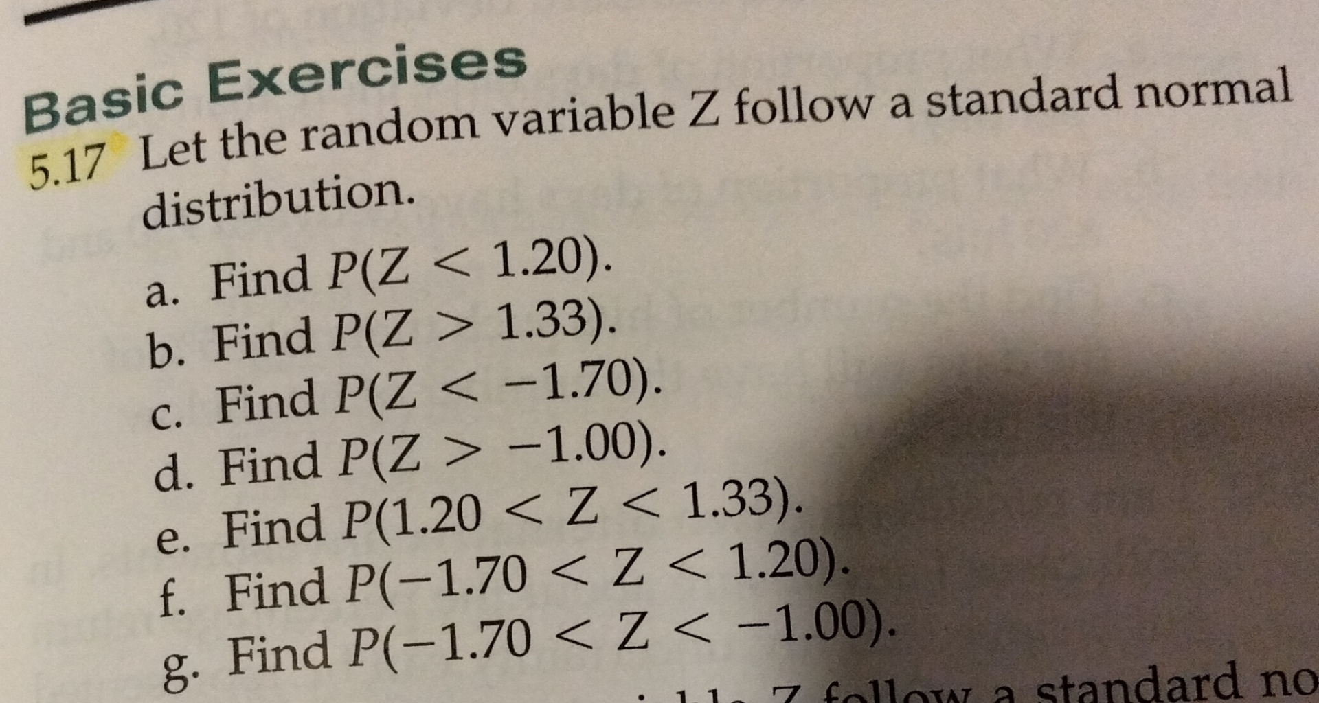 Solved Basic Exercises5.17 ﻿Let the random variable Z | Chegg.com