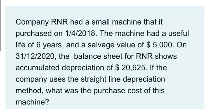 Solved Company RNR had a small machine that it purchased on | Chegg.com