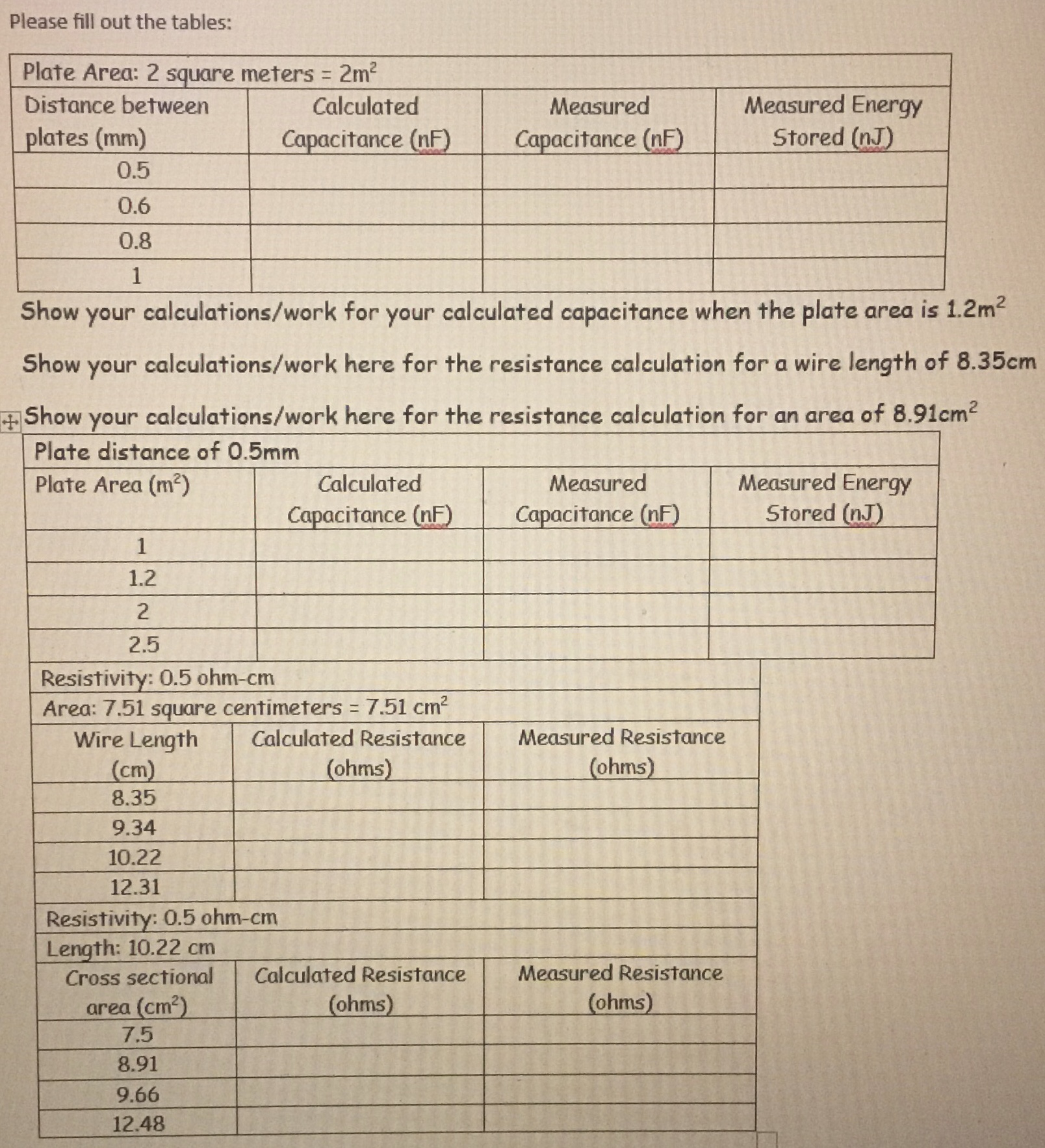Solved Please fill out the tables:Show your | Chegg.com