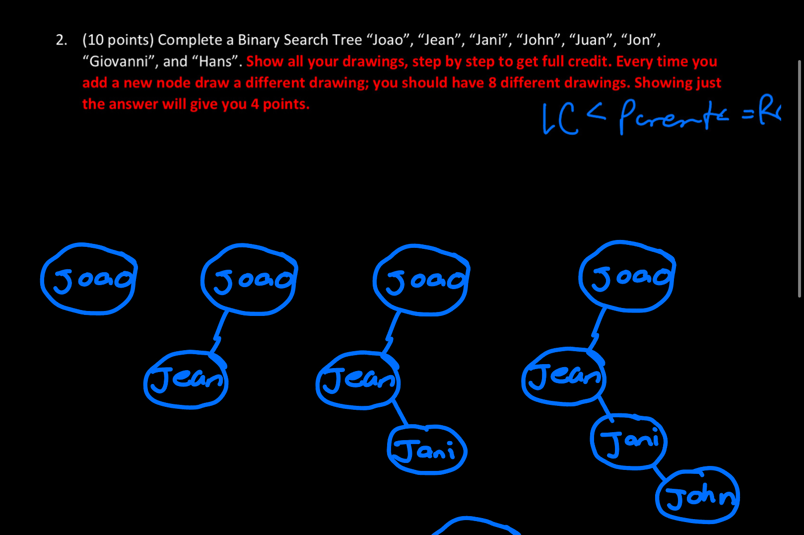Solved (10 ﻿points) ﻿Complete a Binary Search Tree "Joao", | Chegg.com