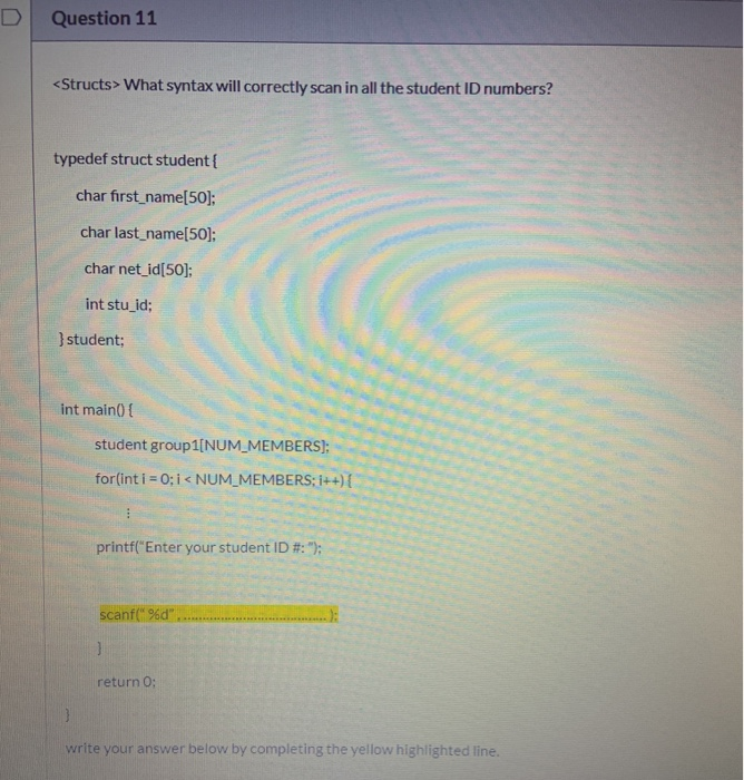 Solved Question 11 What syntax will correctly scan in all | Chegg.com