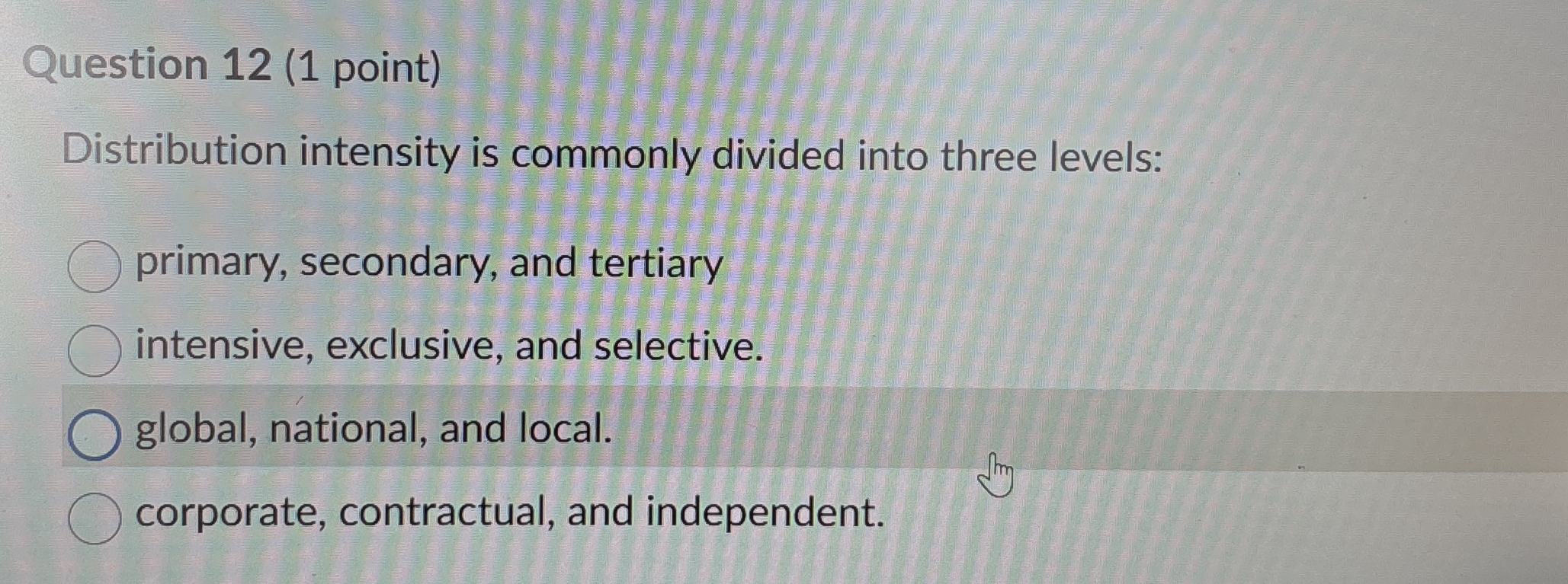 High Quality SOLUTION Question 12 (1 ﻿point)istribution intensity is | Chegg.com