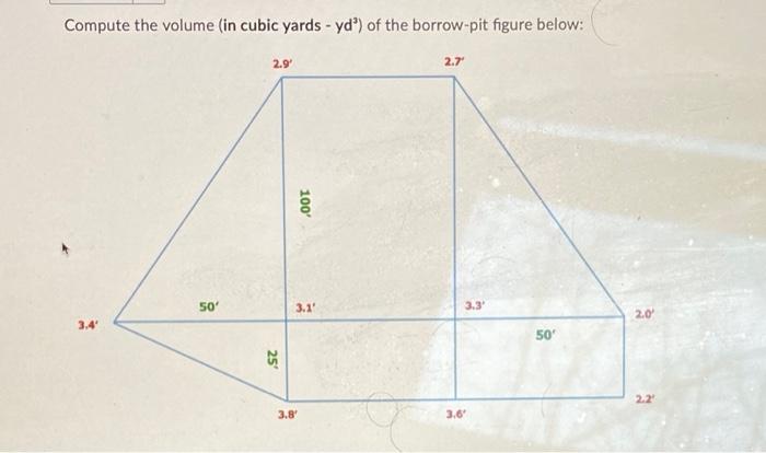 Solved Compute the volume (in cubic yards - yd d3 ) of the | Chegg.com