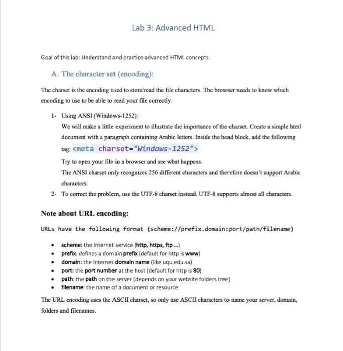 Solved Lab 3: Advanced HTML Goal of this lab: Understand and | Chegg.com