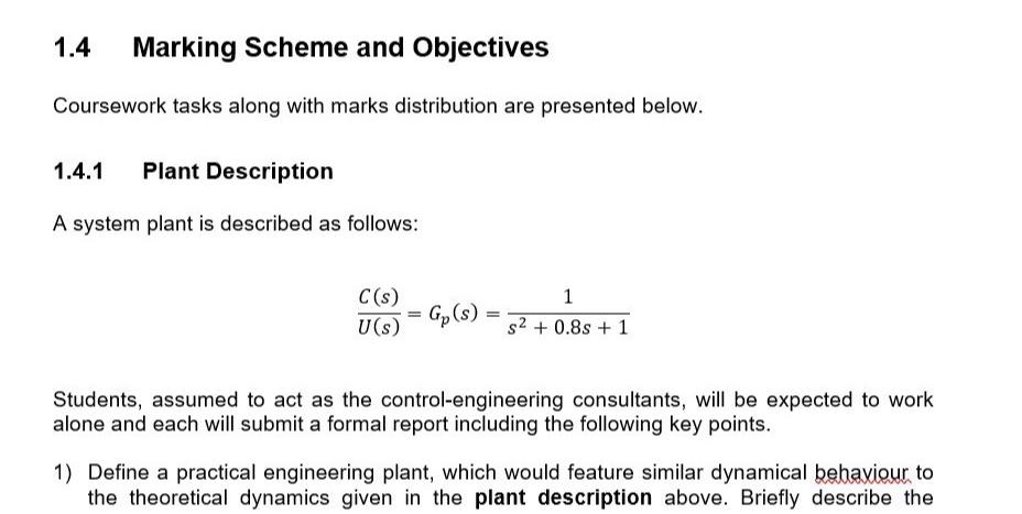 Solved 1.4 ﻿Marking Scheme and ObjectivesCoursework tasks | Chegg.com