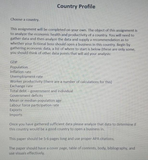 Solved Choose a country. This assignment will be completed | Chegg.com