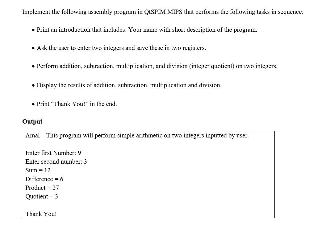 Solved Implement the following assembly program in QtSPIM | Chegg.com