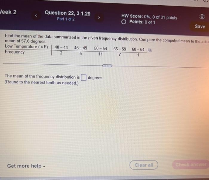Solved Find the mean of the data summarized in the given | Chegg.com