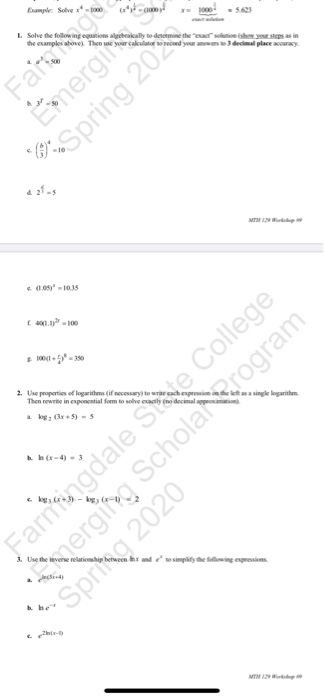 Solved MTH 129 Workshop - Assignment 9 Topic: Solving | Chegg.com