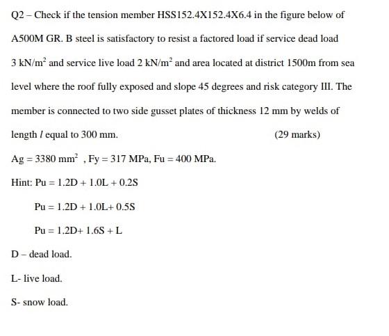 Solved Q2-Check if the tension member HSS 152.4X152.4X6.4 in | Chegg.com
