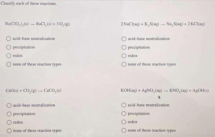 Solved Classify each of these reactions. Ba(ClO3)2( | Chegg.com
