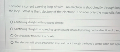 Solved Consider a current carrying loop of wire. An electron | Chegg.com