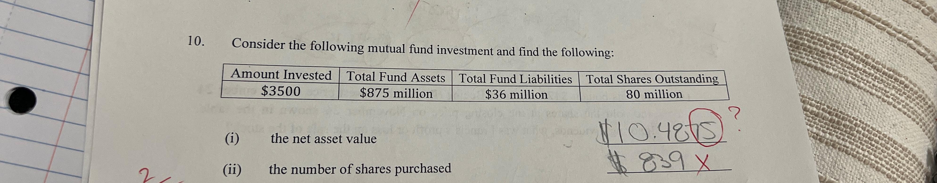 Solved Consider the following mutual fund investment and | Chegg.com