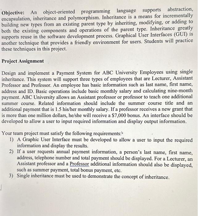 Solved Objective: An object-oriented programming language | Chegg.com