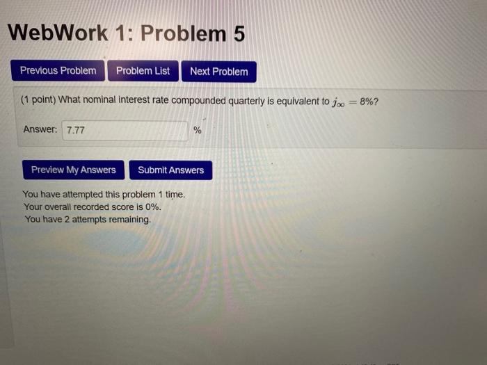 Solved WebWork 1: Problem 5 Previous Problem Problem List | Chegg.com