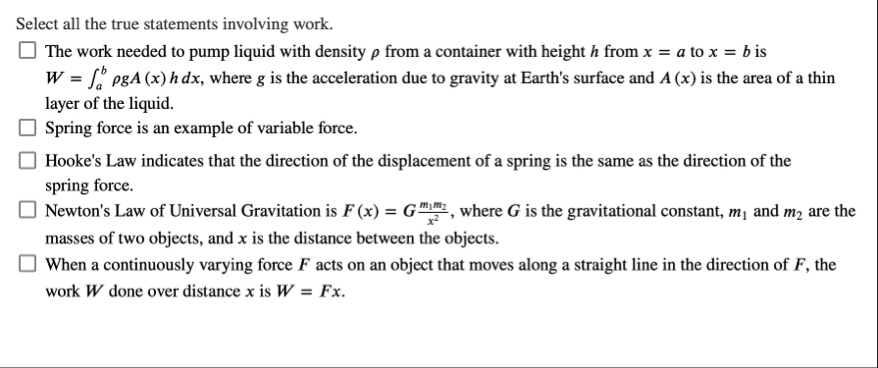 Solved Select all the true statements involving work.The | Chegg.com