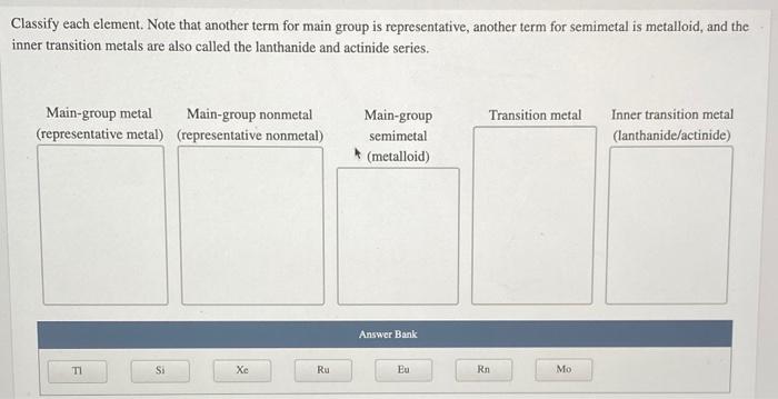 Solved Classify each element. Note that another term for | Chegg.com