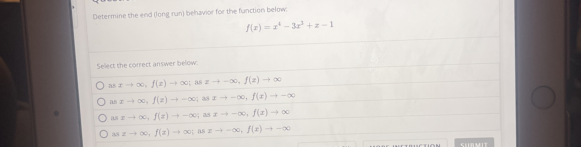 Solved Determine the end (long run) ﻿behavior for the | Chegg.com