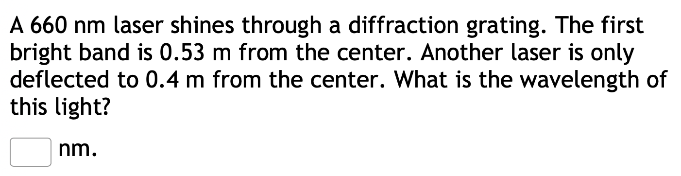 Solved A 660nm ﻿laser shines through a diffraction grating. | Chegg.com