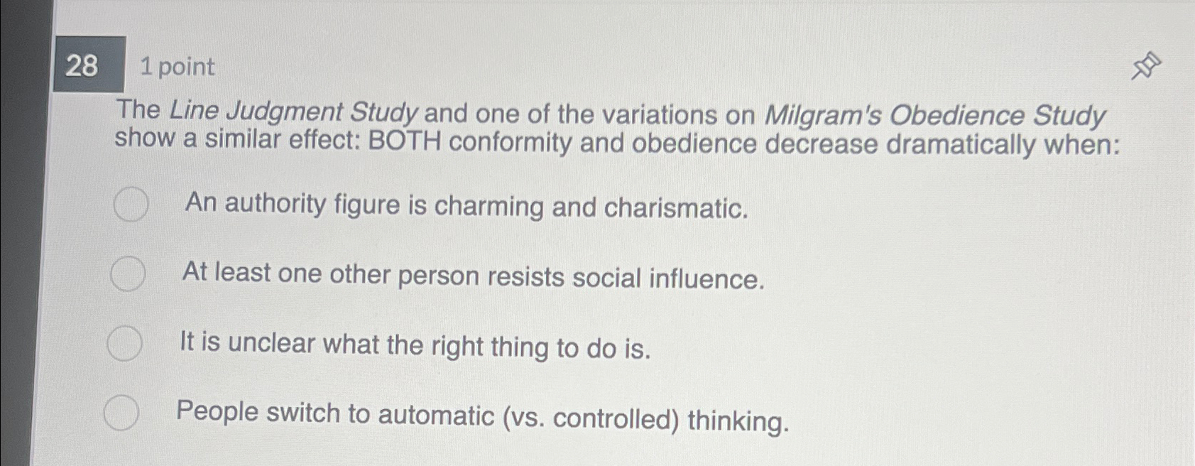 Solved 281 ﻿pointThe Line Judgment Study and one of the | Chegg.com