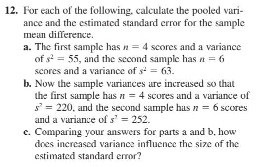 Solved 12. For each of the following, calculate the pooled | Chegg.com
