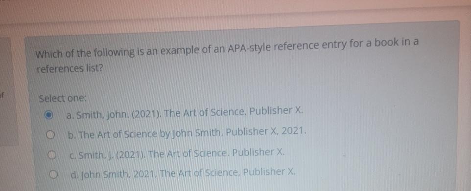 Solved Which of the following is an example of an APA-style | Chegg.com