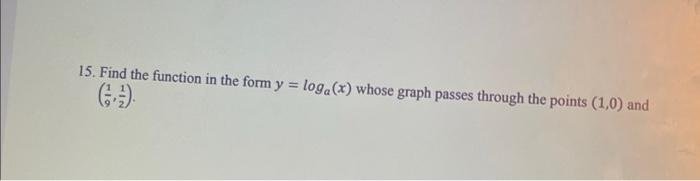 Solved 15. Find the function in the form y=loga(x) whose | Chegg.com