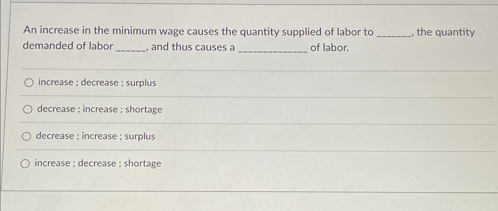 Solved An increase in the minimum wage causes the quantity | Chegg.com