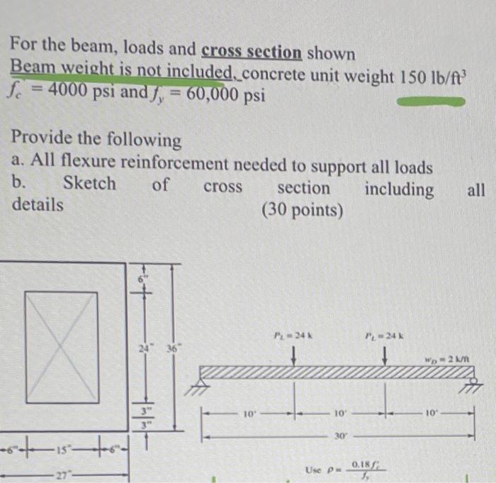 Solved For the beam, loads and cross section shown Beam | Chegg.com