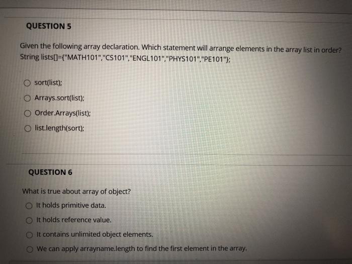 Solved QUESTION 5 Given the following array declaration. | Chegg.com