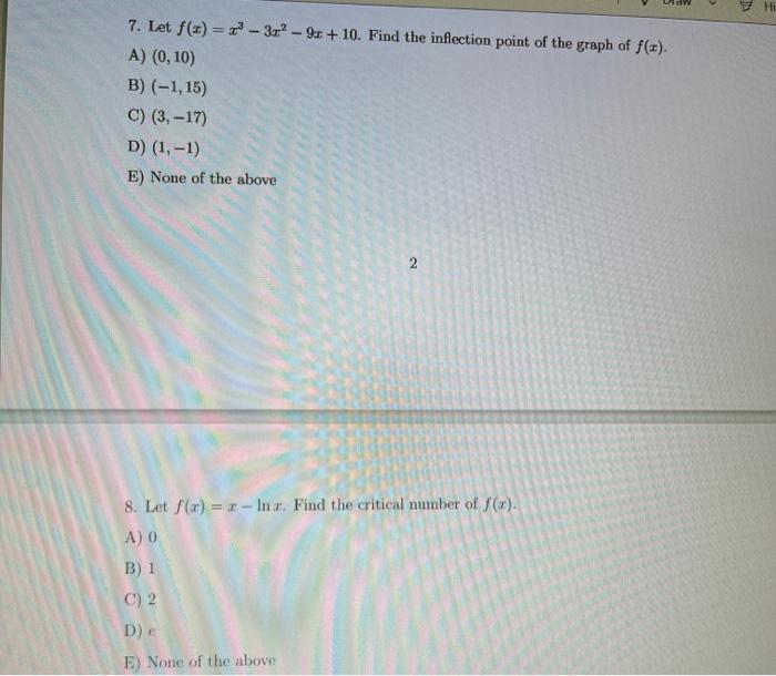 Solved 7. Let f(x)=x3−3x2−9x+10. Find the inflection point | Chegg.com