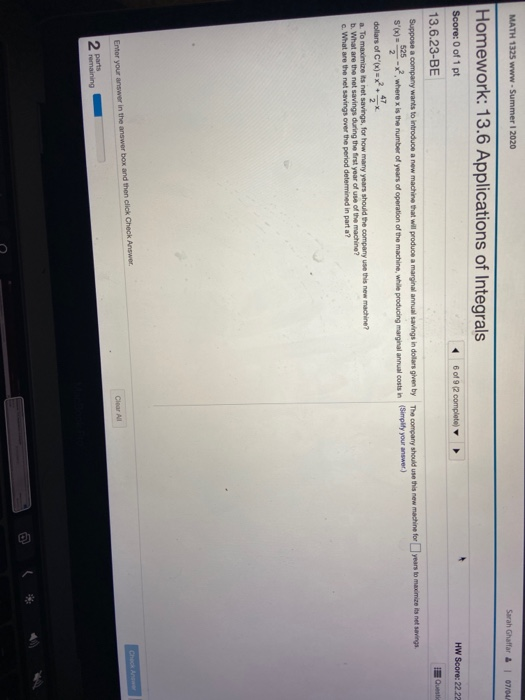 Solved MATH 1325 www - Summer i 2020 Sarah Ghaffar & 07/04 | Chegg.com