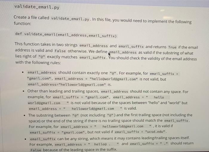 Solved validate_email.py Create a file called | Chegg.com