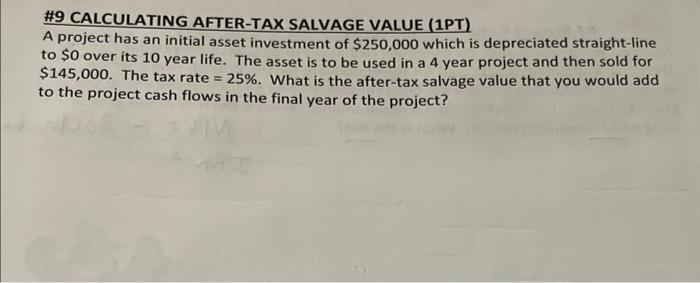 Solved \#9 CALCULATING AFTER-TAX SALVAGE VALUE (1PT) A | Chegg.com