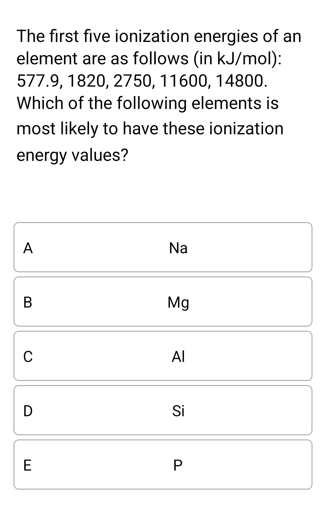 Solved The first five ionization energies of an element are | Chegg.com