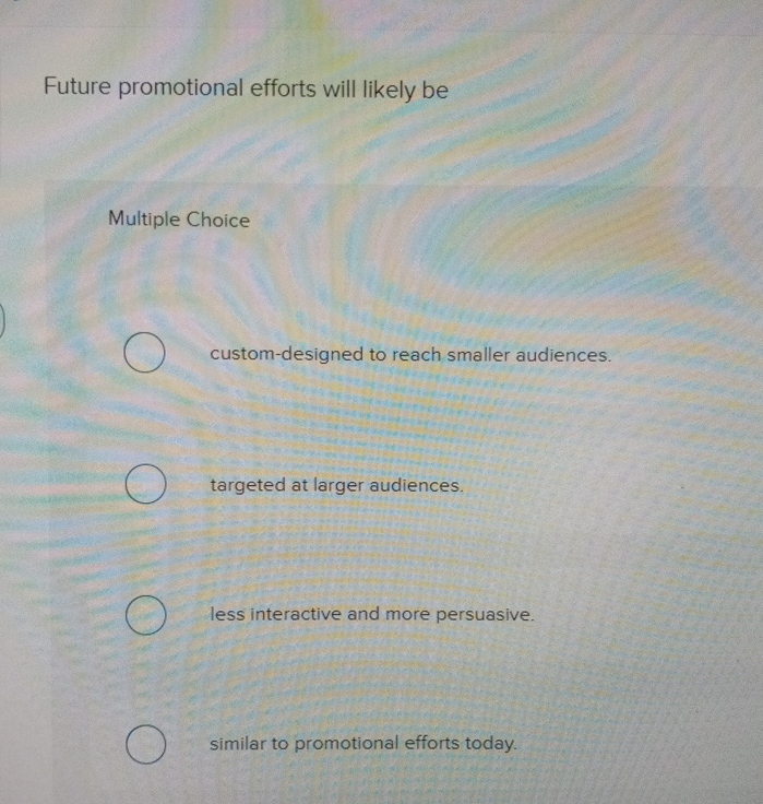 Solved Future promotional efforts will likely beMultiple | Chegg.com