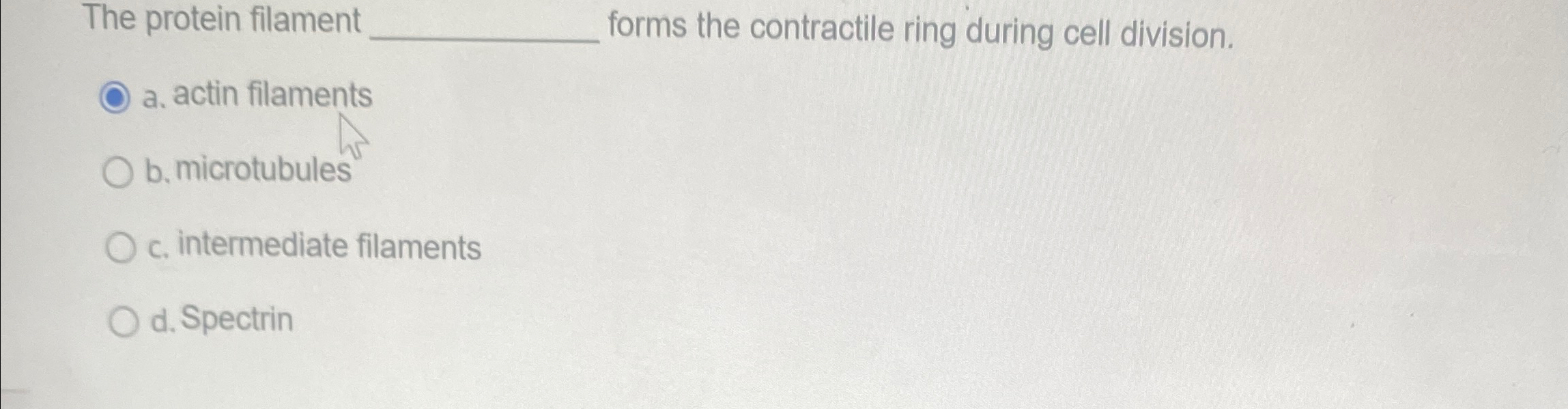 Solved The protein filament ﻿forms the contractile ring | Chegg.com