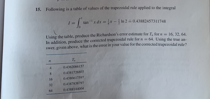 Solved 15. Following is a table of values of the trapezoidal | Chegg.com