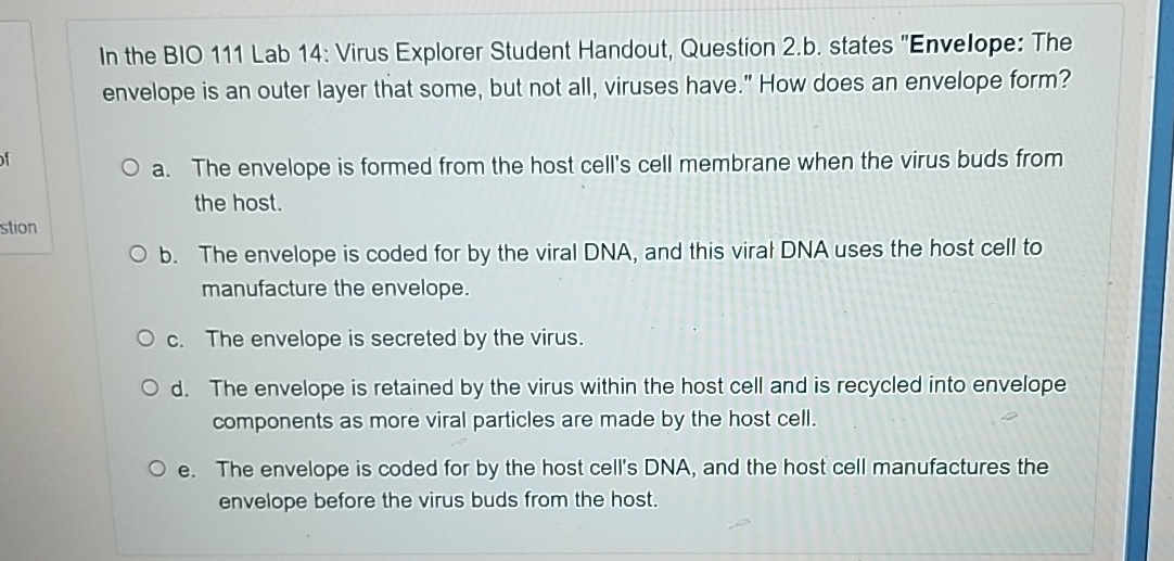Solved In the BIO 111 ﻿Lab 14: Virus Explorer Student | Chegg.com